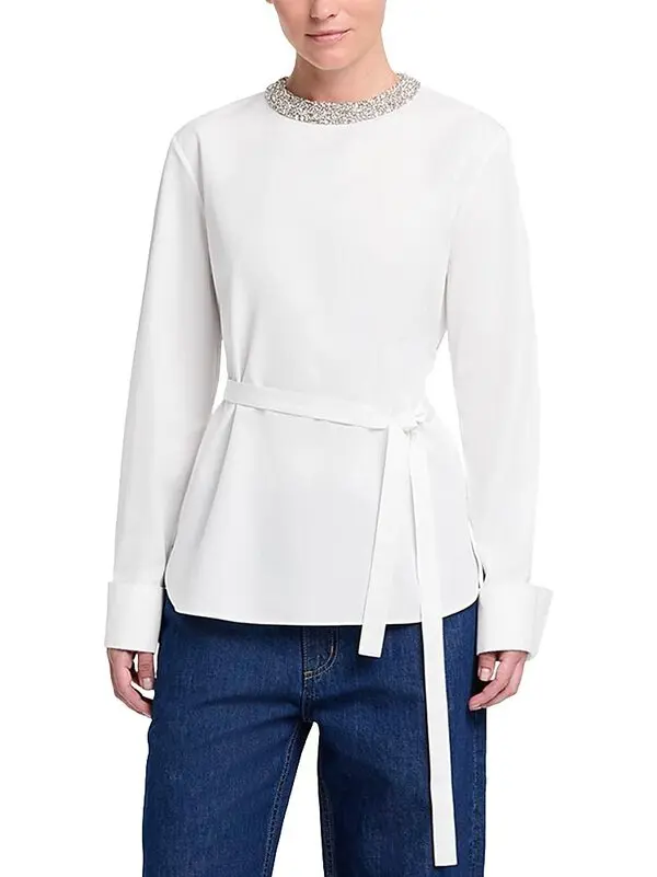 TWP Embellished Neck Cotton Top - White