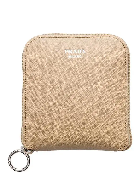 Prada Saffiano Leather Pendant With Re-nylon Tote Bag - Camel Brown