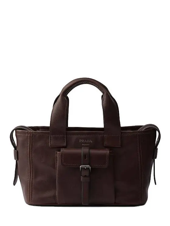 Prada Route Medium Leather Tote Bag - Brown