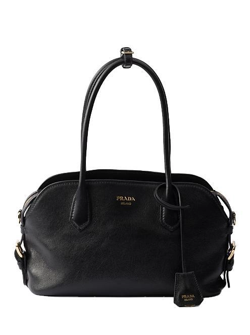 Prada Signet Medium Leather Tote Bag - Black