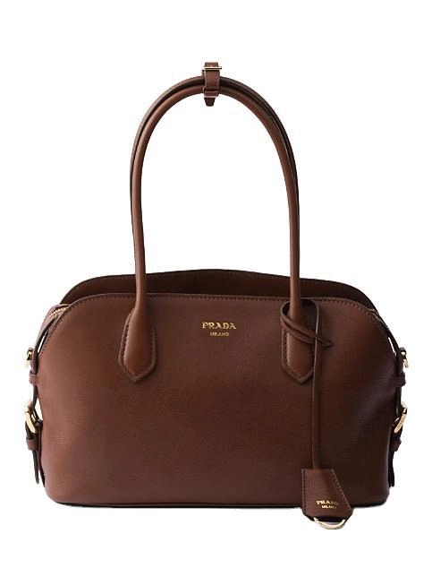 Prada Signet Medium Leather Tote Bag - Brown