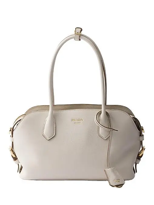 Prada Signet Medium Leather Tote Bag - Neutral