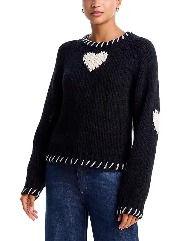 Aqua Heart Appliqué Crewneck Sweater - Caviar