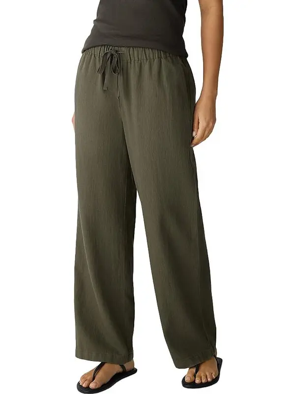 Eileen Fisher Cotton Linen Drawstring Pants - Olive