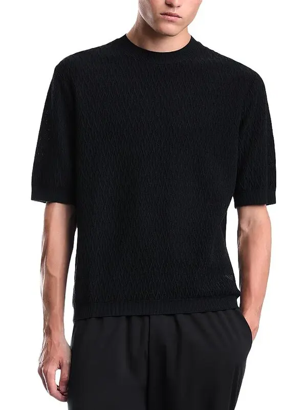 Emporio Armani Chevron Jacquard Short Sleeve Cotton Sweater - Navy
