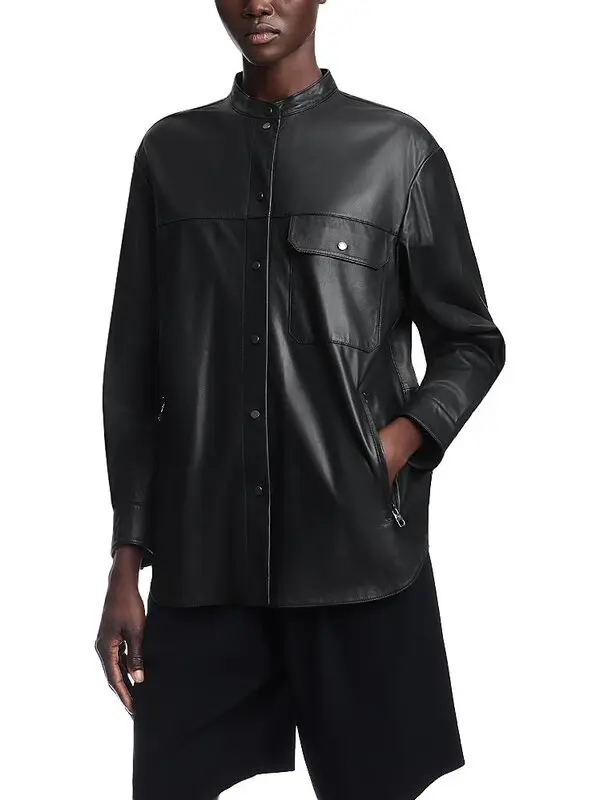 Emporio Armani Long Sleeve Leather Button-up Shirt - Black