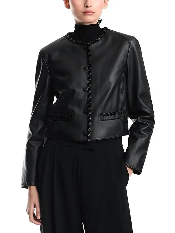 Emporio Armani Braided Trim Leather Jacket - Black