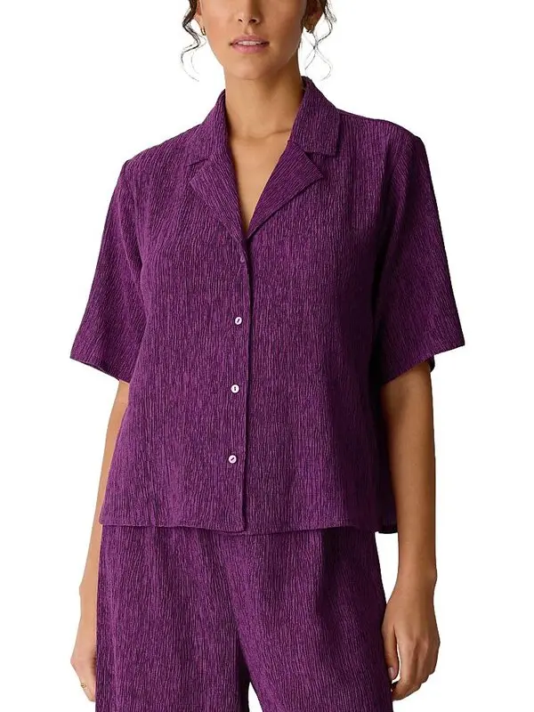 Eileen Fisher Crinkled Button-front Shirt - Berry Bloom