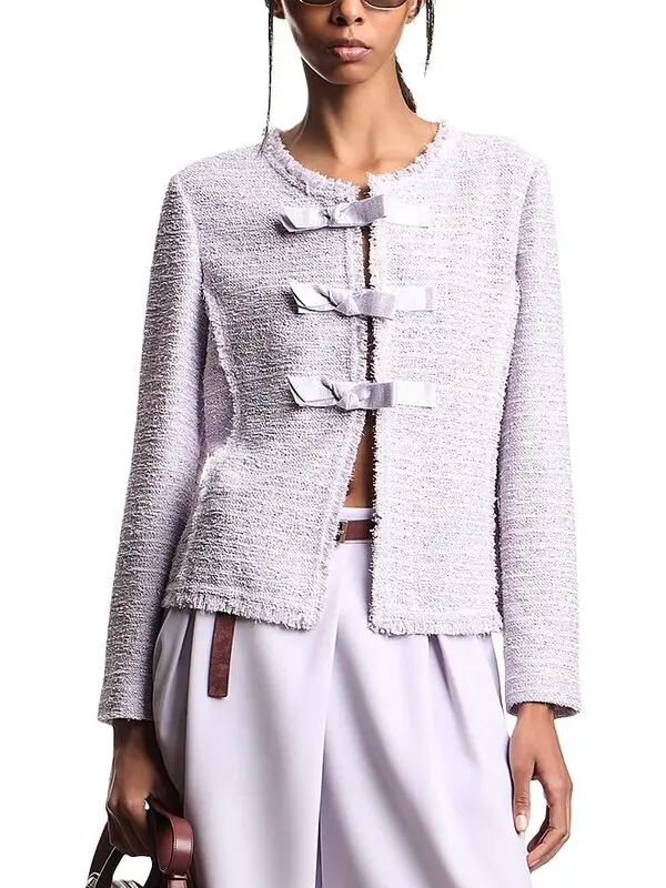 Emporio Armani Collarless Textured Bow Jacket - Lilac