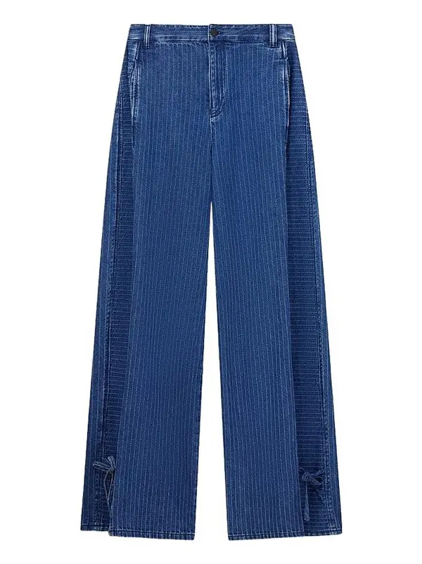 Emporio Armani Oversized Pinstriped Jeans - Medium Blue Denim