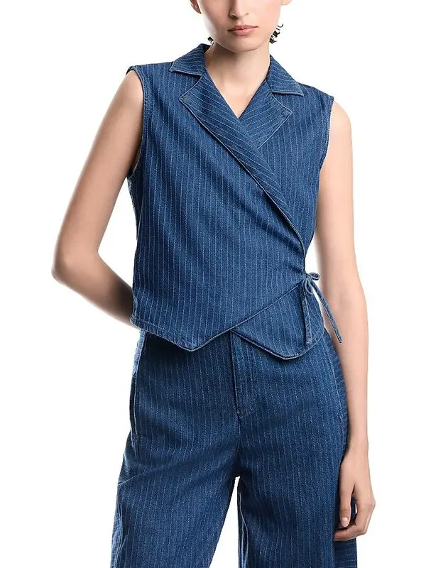 Emporio Armani Pinstriped Cotton Denim Waistcoat - Medium Blue Denim