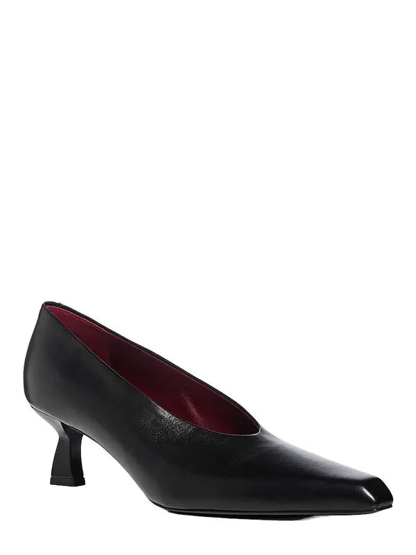 NODALETO Dona Leather Kitten Heel Pumps - Black