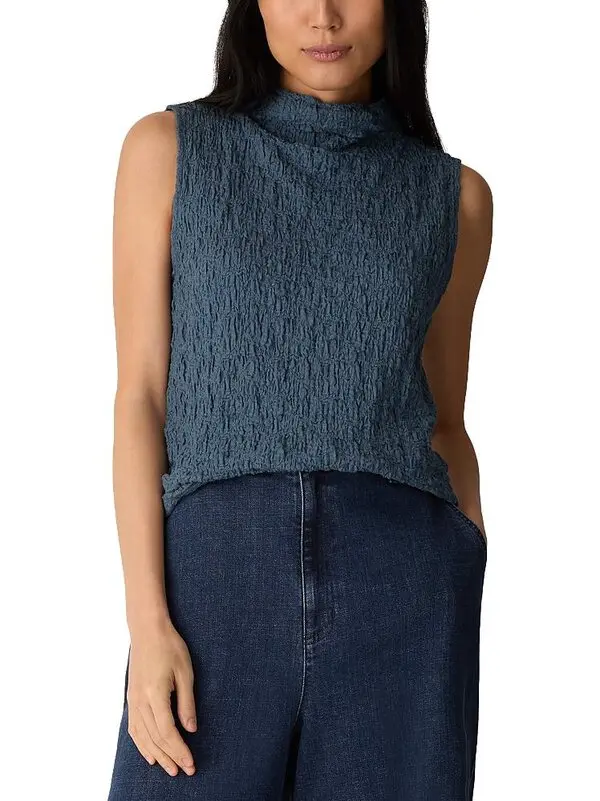 Eileen Fisher Textured Funnel Neck Slim Tank - Cold Spring