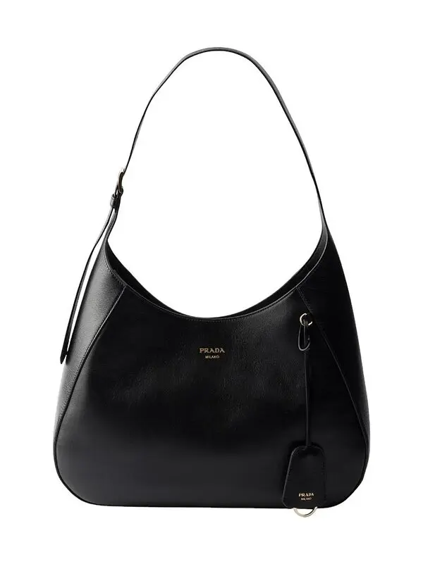 Prada Large Leather Shoulder Bag - Black