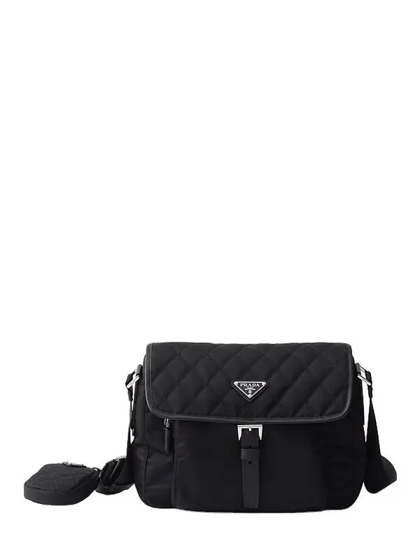 Prada Quilted Re-nylon Shoulder Bag With Saffiano Leather Trim - Black