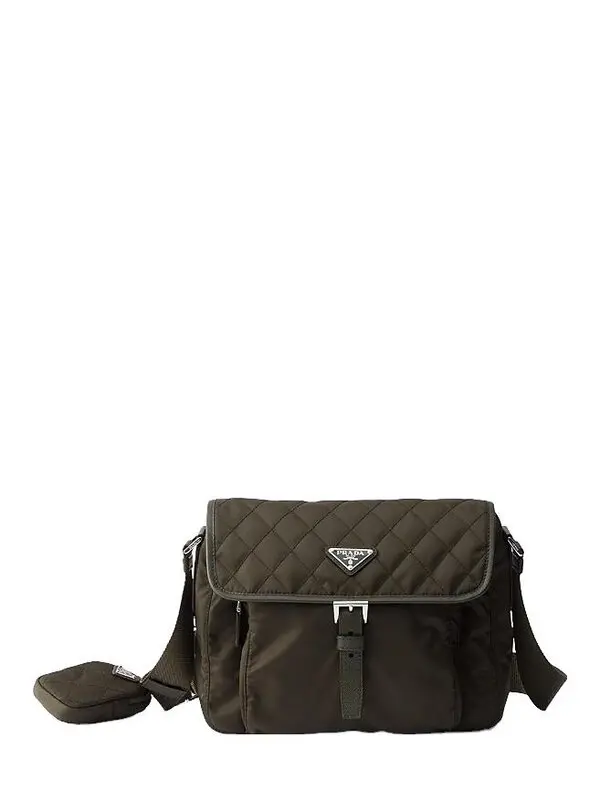 Prada Quilted Re-nylon Shoulder Bag With Saffiano Leather Trim - Forest
