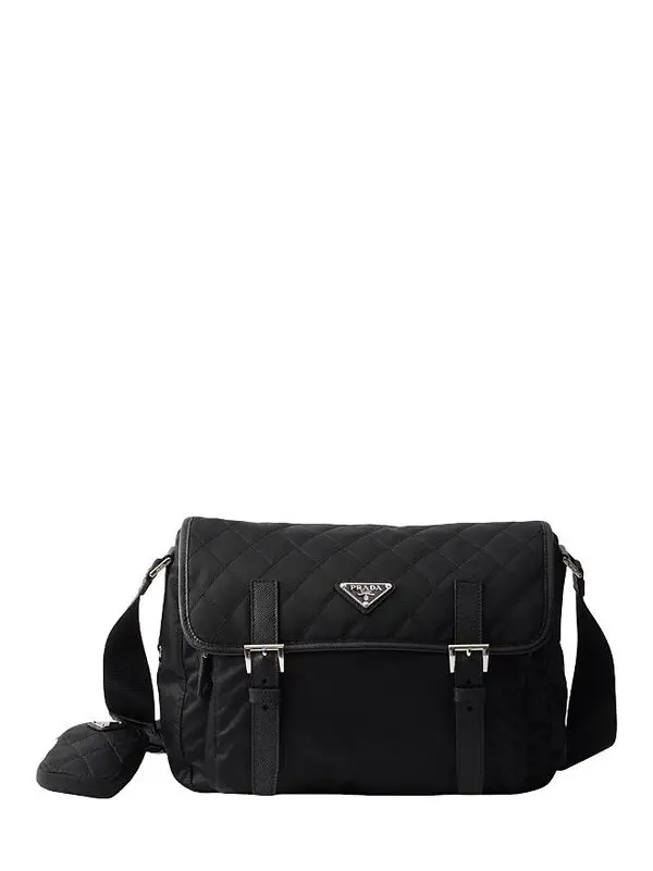 Prada Quilted Re-nylon Shoulder Bag With Saffiano Trim - Black