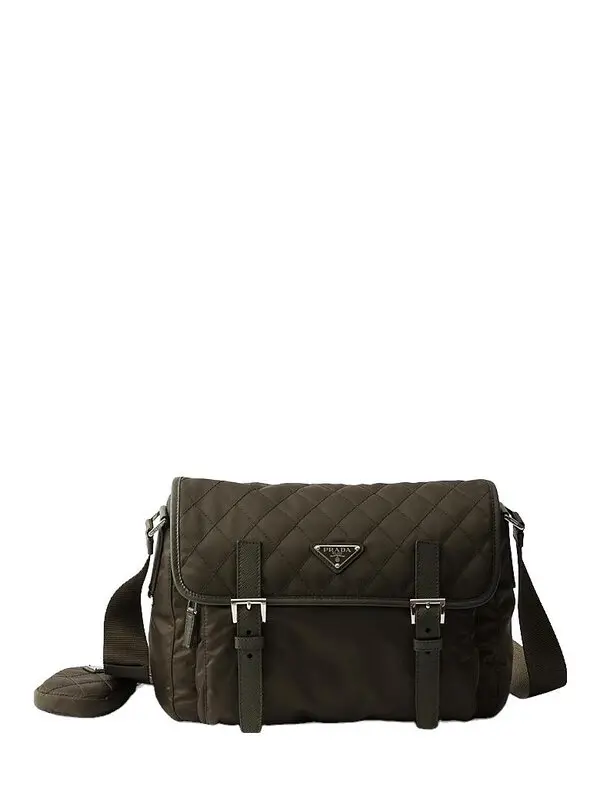 Prada Quilted Re-nylon Shoulder Bag With Saffiano Trim - Green