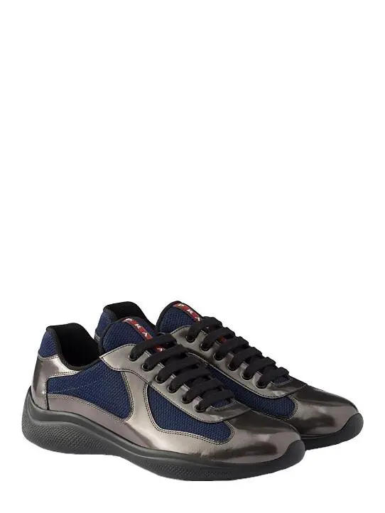 Prada America's Cup Metallic Leather And Bike Fabric Sneakers - Anthracite/ink