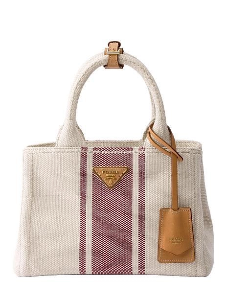 Prada Jardiniere Small Cotton Canvas Bag With Stripe Motif - Neutral