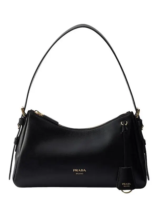 Prada Aimee Medium Leather Shoulder Bag - Black