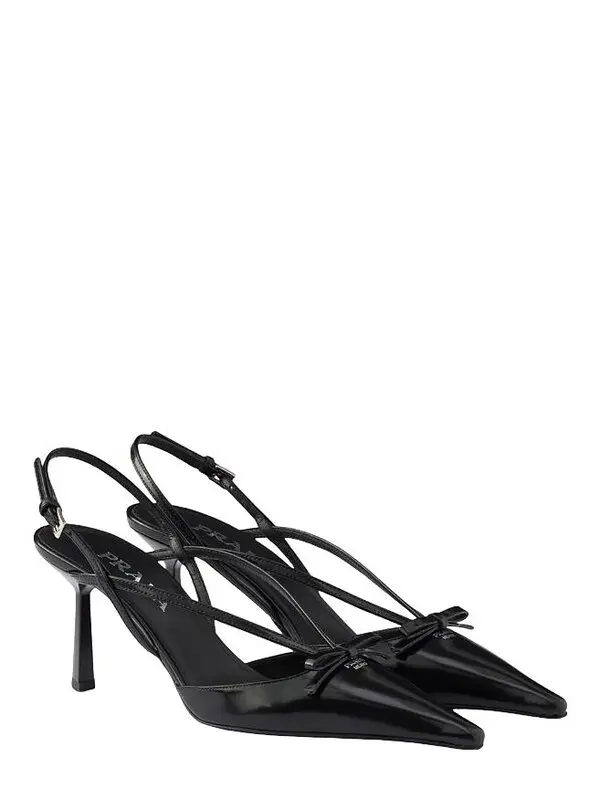 Prada Brushed Leather Slingback Pumps - Black