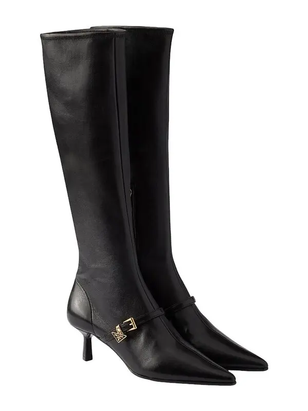 Prada Stretch Nappa Leather Knee-high Boots With Buckle Detail - Black