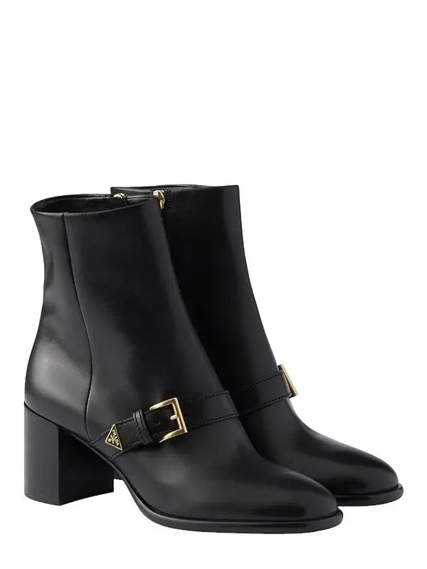 Prada Leather Buckled Zip-up Boots - Black