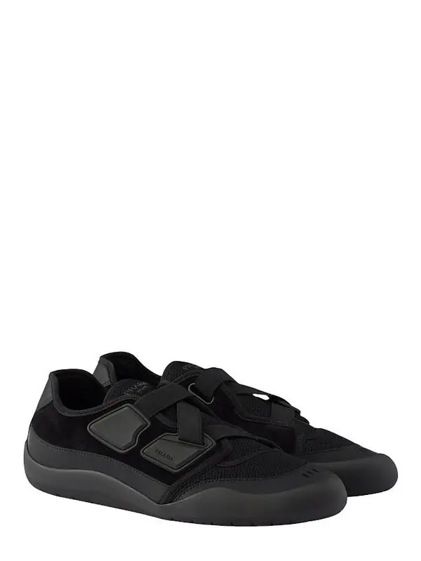 Prada Speedrock Leather And Mesh Fabric Sneakers - Black