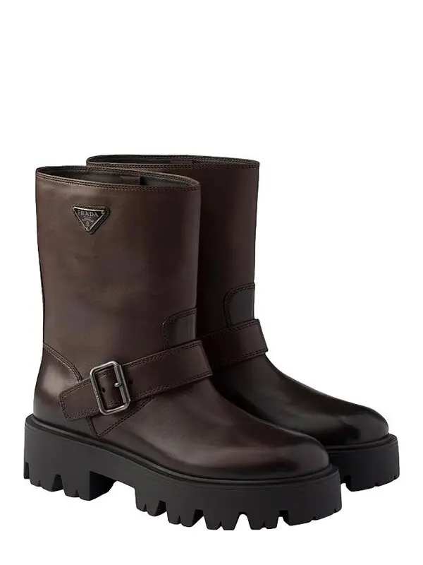 Prada Leather Booties - Brown