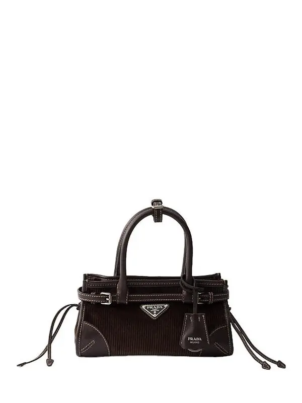 Prada Bonnie Small Corduroy And Leather Handbag - Brown