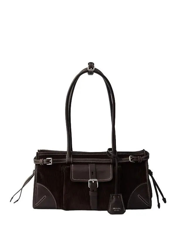 Prada Bonnie Medium Corduroy And Leather Handbag - Brown
