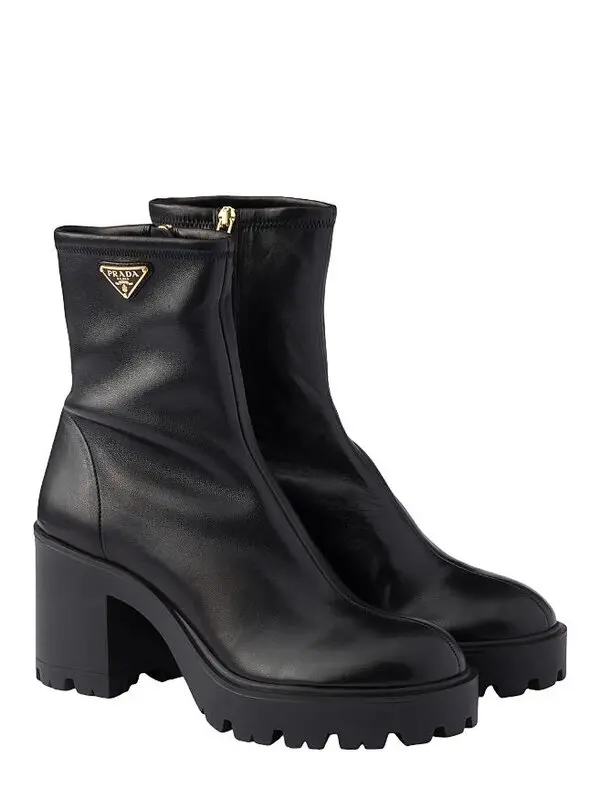 Prada Stretch Nappa Leather Ankle Boots - Black