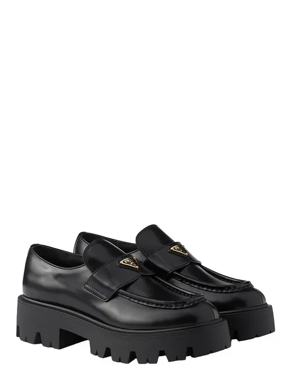 Prada Brushed Leather Loafers - Black