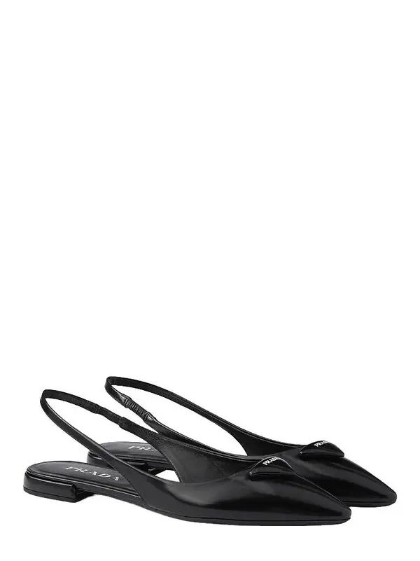 Prada Brushed Leather Ballerina Slingbacks - Black
