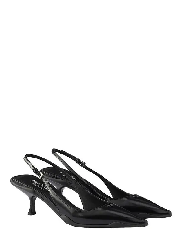 Prada Brushed Leather Slingback Pumps - Black
