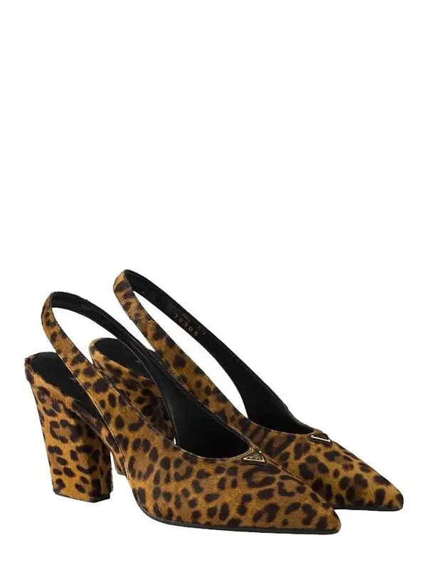 Prada Printed Leather Slingback Pumps - Neutral