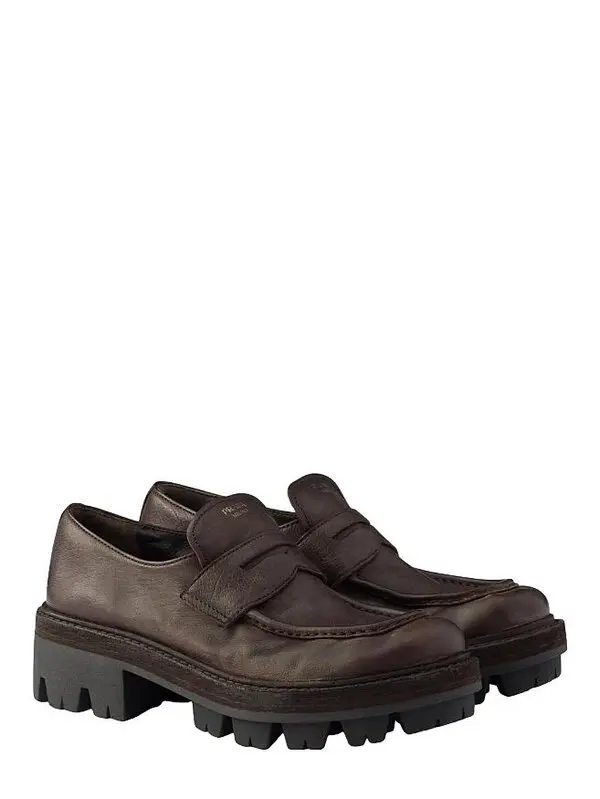 Prada Leather Loafers - Brown