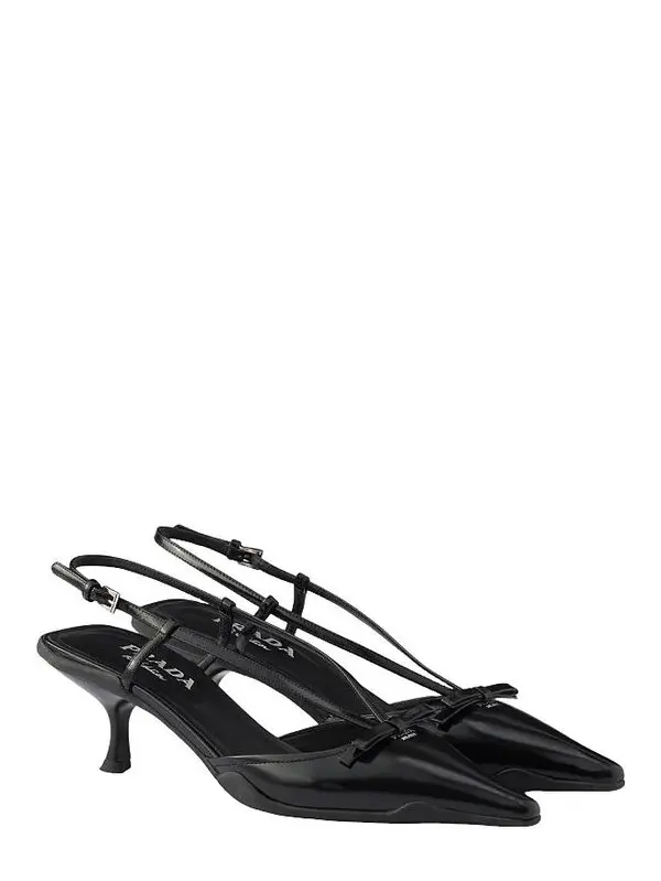 Prada Brushed Leather Slingback Pumps - Black