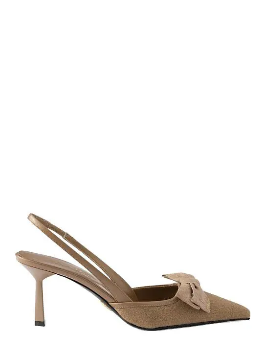 Prada Fabric Slingback Pumps With Bow Detailing - Brown