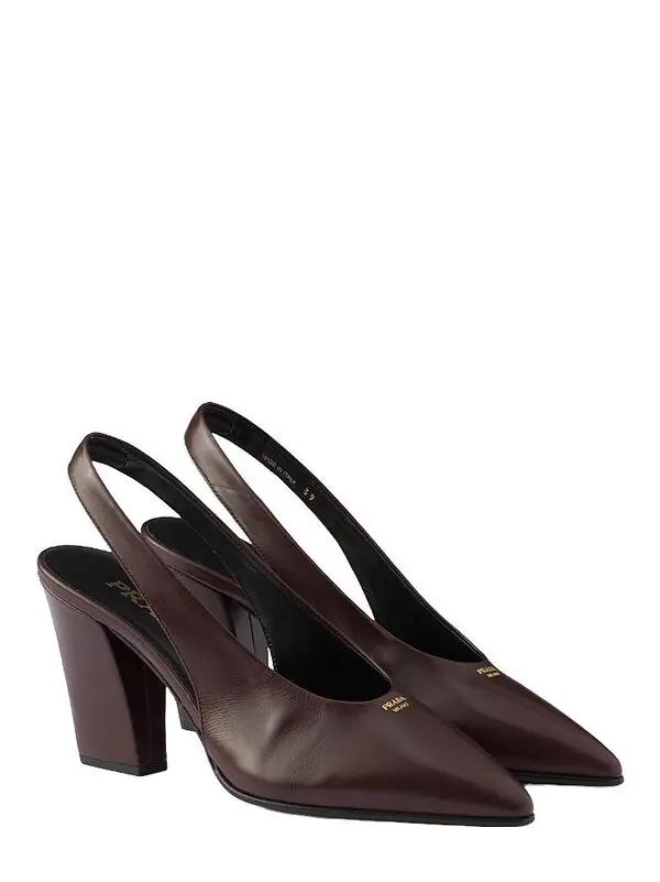 Prada Leather Pointed-toe Slingback Pumps - Brown