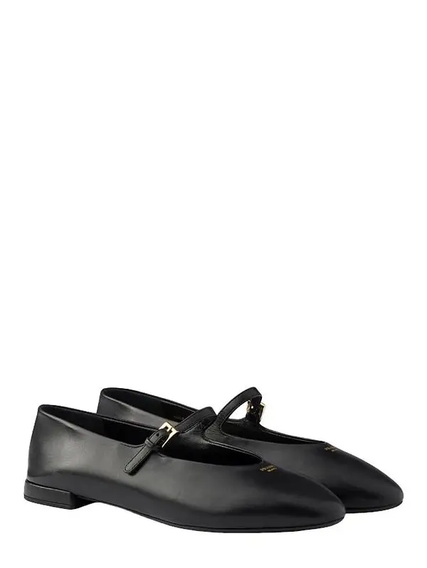 Prada Leather Ballerinas With Buckle Strap - Black