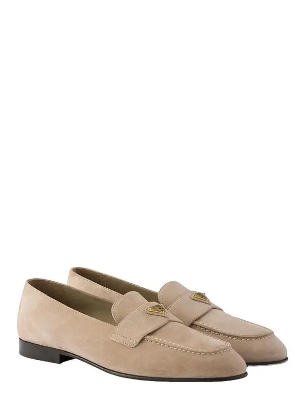 Prada Suede Loafers With Enameled Triangle Logo - Neutral