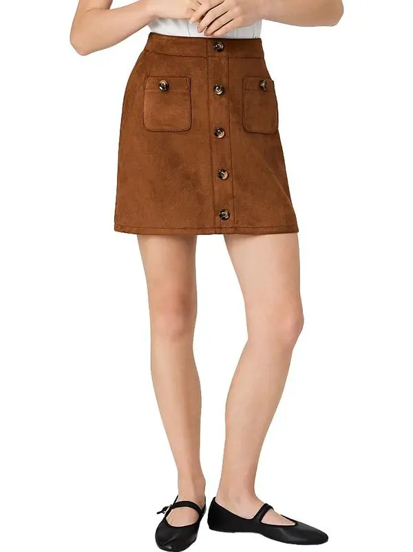 French Connection Faux Suede Button-front Skirt - Tan