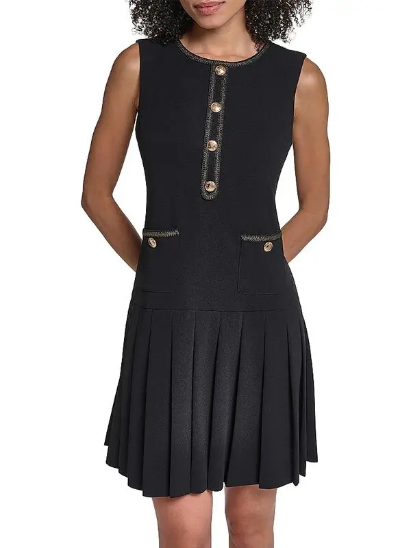 Karl Lagerfeld Paris Pleated Drop Waist Dress - Black