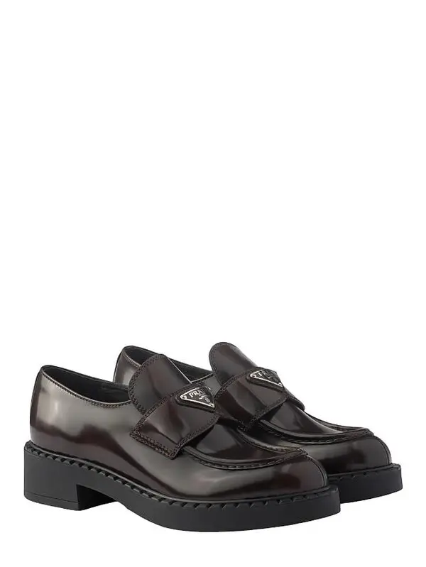 Prada Chocolate Brushed Leather Loafers - Brown