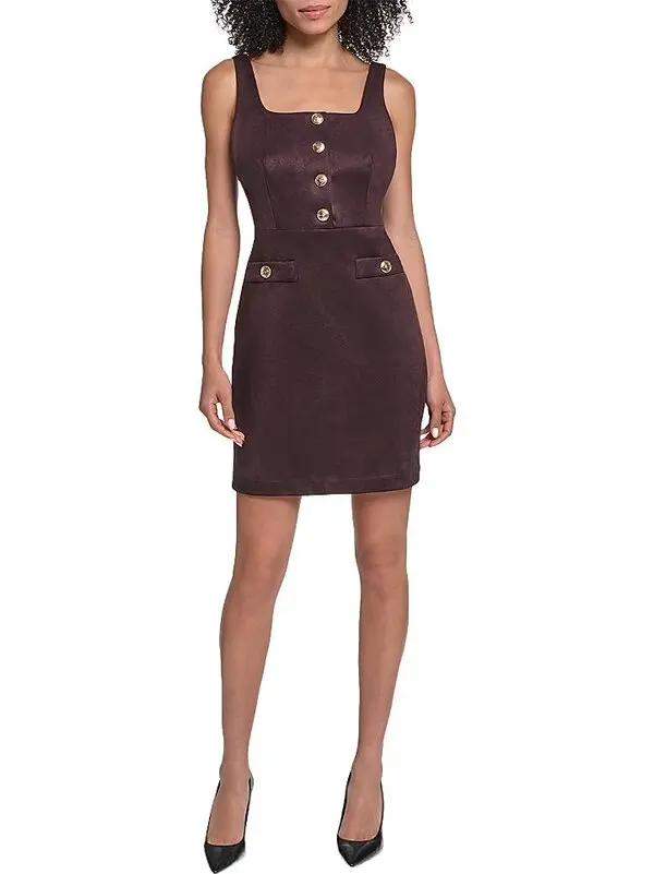 Karl Lagerfeld Paris Faux Suede A-line Mini Dress With Button Detail - Espresso