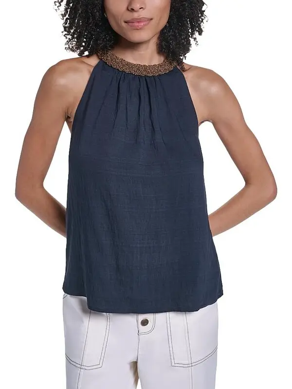 Karl Lagerfeld Paris Embellished Halter Neck Top - Midnight