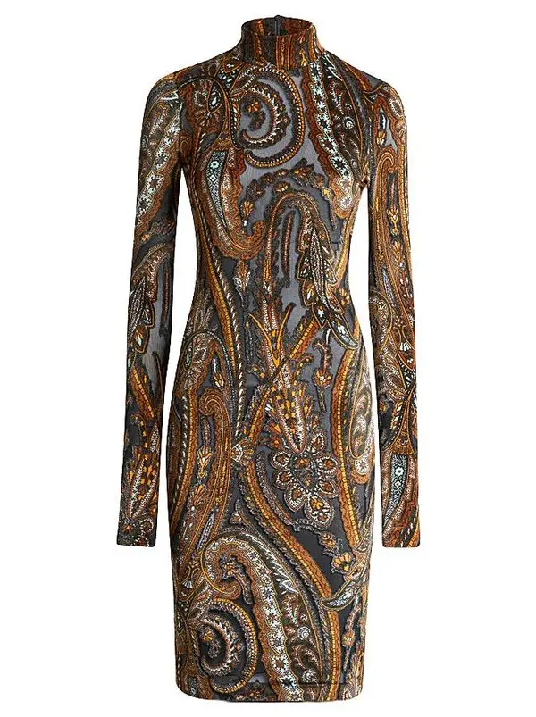 Etro Paisley Print Mock Neck Dress - Blue Multi