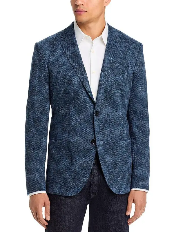 Etro Regular Fit Printed Paisley Cotton Blend Jacket - Printed Blue Base